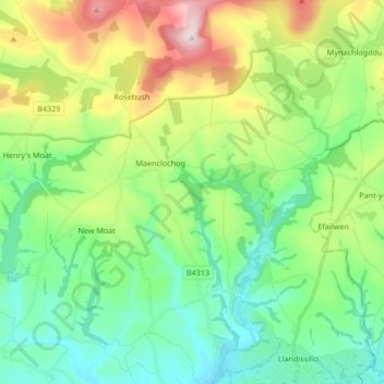 Maenclochog topographic map, elevation, terrain