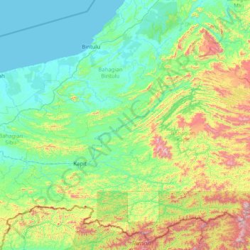 Batang Rajang topographic map, elevation, terrain
