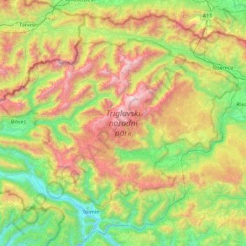 Triglav National Park topographic map, elevation, terrain