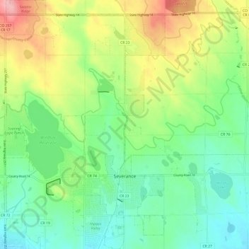 Severance topographic map, elevation, terrain