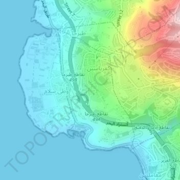 Kfar Yassine topographic map, elevation, terrain