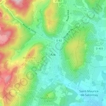 Azé topographic map, elevation, terrain