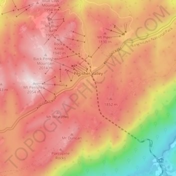 Perisher Valley topographic map, elevation, terrain
