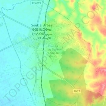Souk El Arbaa topographic map, elevation, terrain