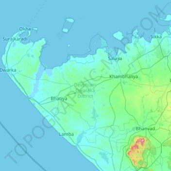 Devbhumi Dwaraka District topographic map, elevation, terrain