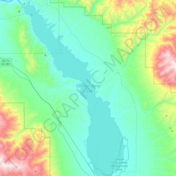Canyon Ferry Lake topographic map, elevation, terrain