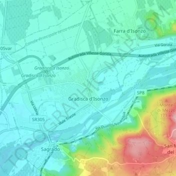 Gradisca d'Isonzo topographic map, elevation, terrain