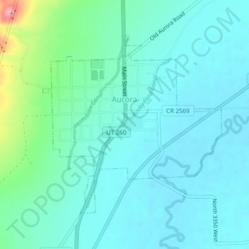 Aurora topographic map, elevation, terrain