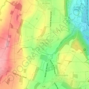 Romanel-sur-Morges topographic map, elevation, terrain