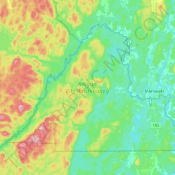 Kitigan Zibi Anishinabeg topographic map, elevation, terrain