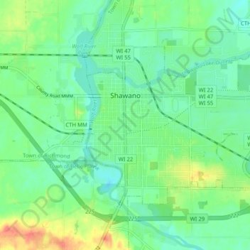 Shawano topographic map, elevation, terrain