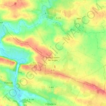 Saint-Quentin-les-Anges topographic map, elevation, terrain
