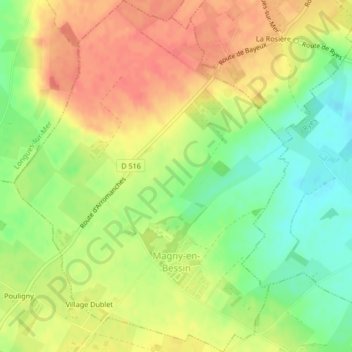 Magny-en-Bessin topographic map, elevation, terrain