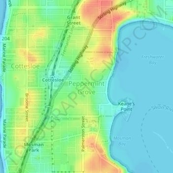Peppermint Grove topographic map, elevation, terrain