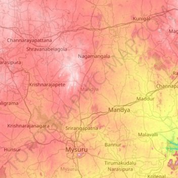 Mandya district topographic map, elevation, terrain
