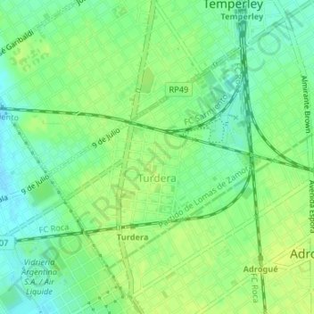 Turdera topographic map, elevation, terrain