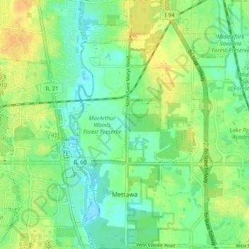 Mettawa topographic map, elevation, terrain
