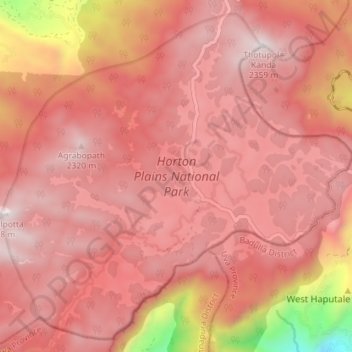 Horton Plains National Park topographic map, elevation, terrain