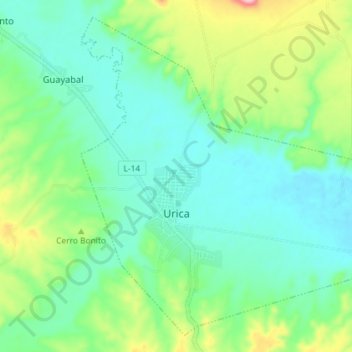 Urica topographic map, elevation, terrain