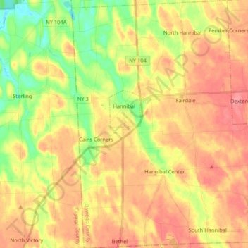 Town of Hannibal topographic map, elevation, terrain