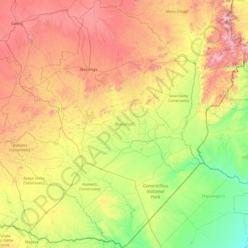 Masvingo Province topographic map, elevation, terrain