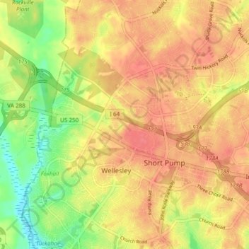Short Pump topographic map, elevation, terrain