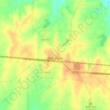 Wills Point topographic map, elevation, terrain