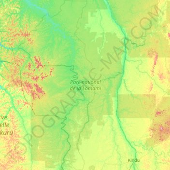 Lomami National Park topographic map, elevation, terrain
