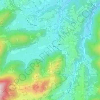 Bize topographic map, elevation, terrain
