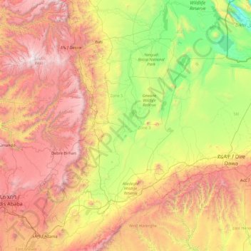 Awash topographic map, elevation, terrain