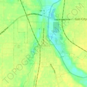 Jonesboro topographic map, elevation, terrain