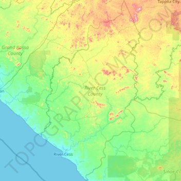 Rivercess County topographic map, elevation, terrain