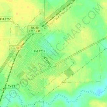 Bovina topographic map, elevation, terrain