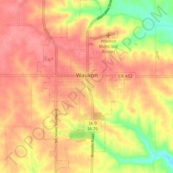 Waukon topographic map, elevation, terrain