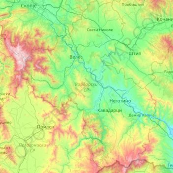 Vardar Region topographic map, elevation, terrain