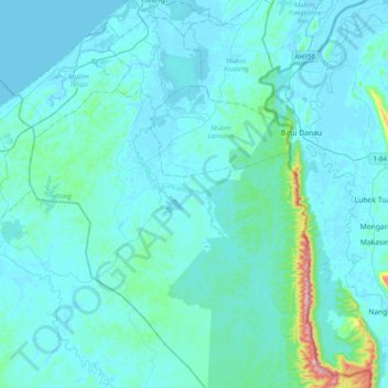 Tutong River topographic map, elevation, terrain