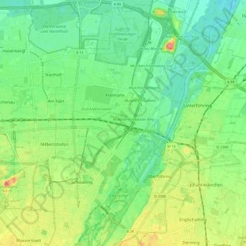 Schwabing-Freimann topographic map, elevation, terrain