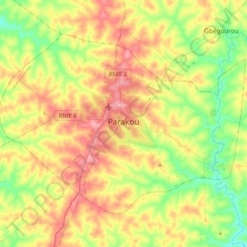 Parakou topographic map, elevation, terrain