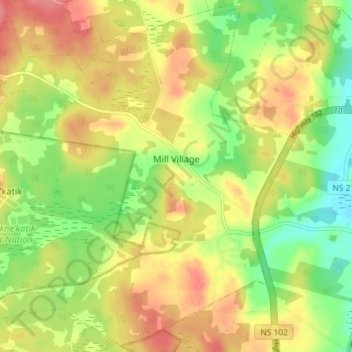 Mill Village topographic map, elevation, terrain