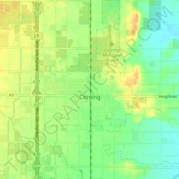 Corning topographic map, elevation, terrain