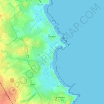 Beadnell topographic map, elevation, terrain