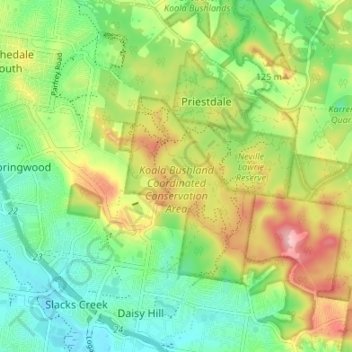 Koala Bushland Coordinated Conservation Area topographic map, elevation, terrain