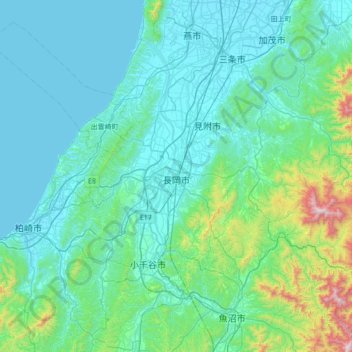 Nagaoka topographic map, elevation, terrain