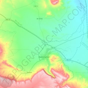 Hammamet topographic map, elevation, terrain