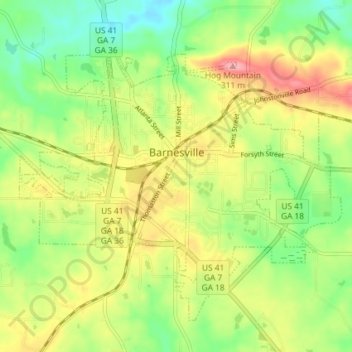 Barnesville topographic map, elevation, terrain