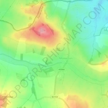 Mosterton topographic map, elevation, terrain
