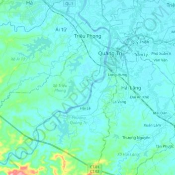 Triệu Phong Commune topographic map, elevation, terrain