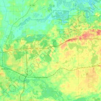 Leoni Township topographic map, elevation, terrain