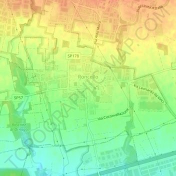 Roncello topographic map, elevation, terrain