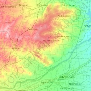 Ariyalur topographic map, elevation, terrain